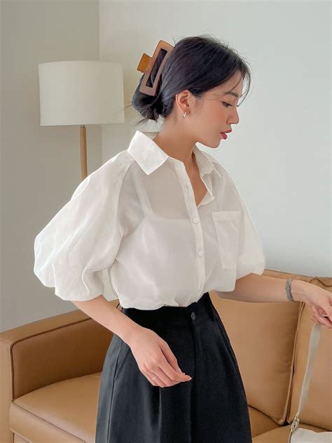 Dazy Bishop Sleeve Sheer Shirt Sheer Shirt Blouses For Women Bishop