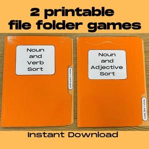 Printable File Folder Sorting Games Sort Nouns Adjectives Verbs Parts Of Speech Sorting