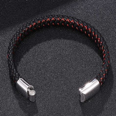 Чоловічі модні браслет ювелірні вироби чорний червоний змішані плетіння шкіряний браслет з