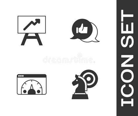 Set Chess Board With Graph Chart Website Statistic And Customer Product Rating Icon Vector