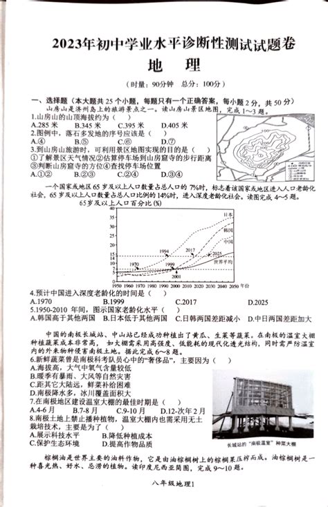 2023年湖南省株洲市醴陵市中考一模地理试题（pdf，无答案） 21世纪教育网