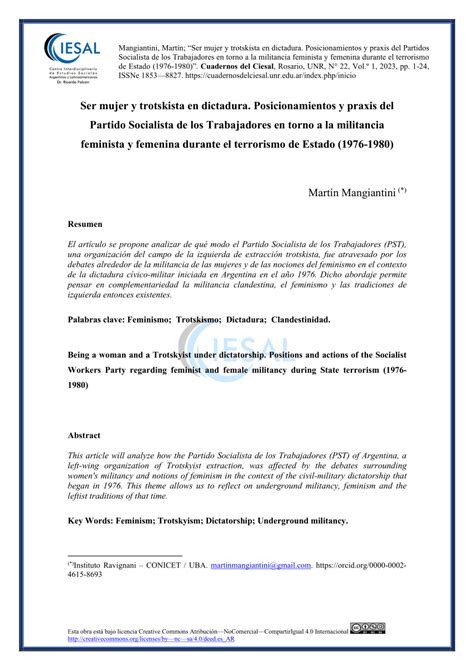 Pdf Ser Mujer Y Trotskista En Dictadura Posicionamientos Y Praxis