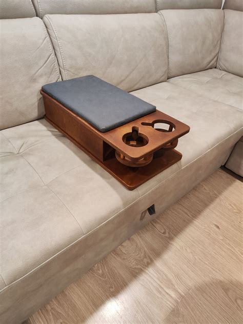 Wooden Sofa Armrest Tray With Dual Cup Holders Couch Arm Table Sofa