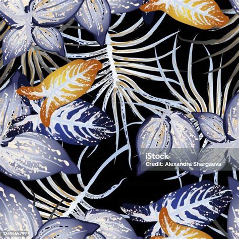 Motif Modern Daun Tropis Cetak Hutan Musim Panas Dedaunan Ilustrasi