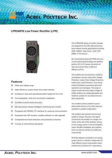 Acbel Polytech Inc Features Lpr540fb Low Power Rectifier