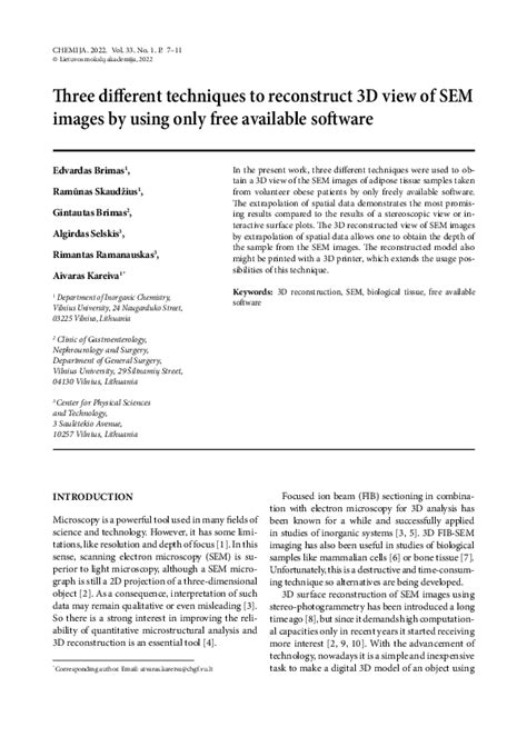 Pdf Three Different Techniques To Reconstruct 3d View Of Sem Images