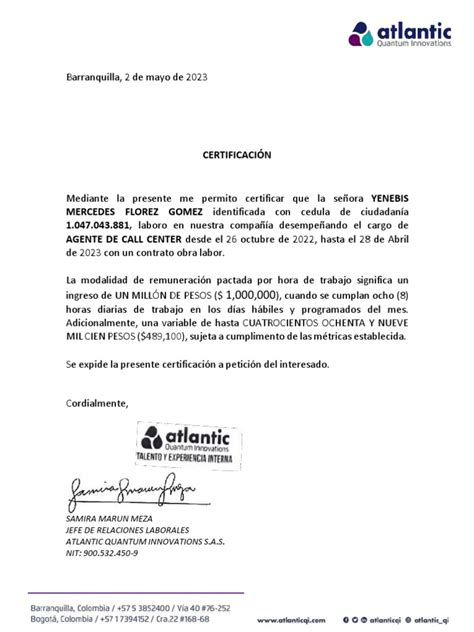 Certificado Laboral Pdf