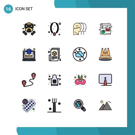 Group Of 16 Flat Color Filled Lines Signs And Symbols For Management Report Pendant File Head