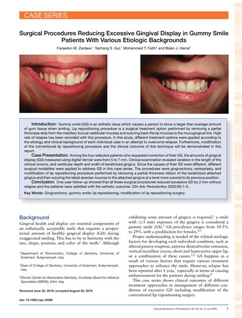 Pdf Surgical Procedures Reducing Excessive Gingival Display In Gummy