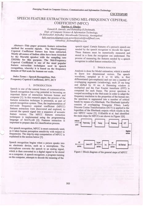 pdf speech feature extraction using mel frequency cepstral