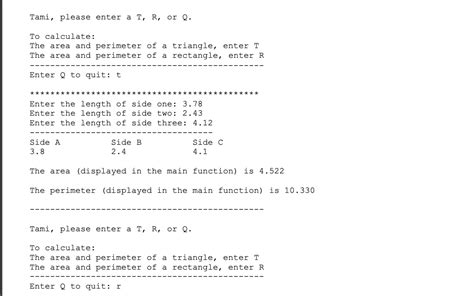 Solved Write A Program That Will Calculate The Area And Chegg