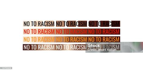 색상과 그라데이션 줄무늬가있는 인종 차별 주의 슬로건에 없습니다 인종 차별 주의 로고 아이콘 흰색 배경에 고립 된 기호를 중지합니다 벡터 일러스트레이션 0명에 대한 스톡