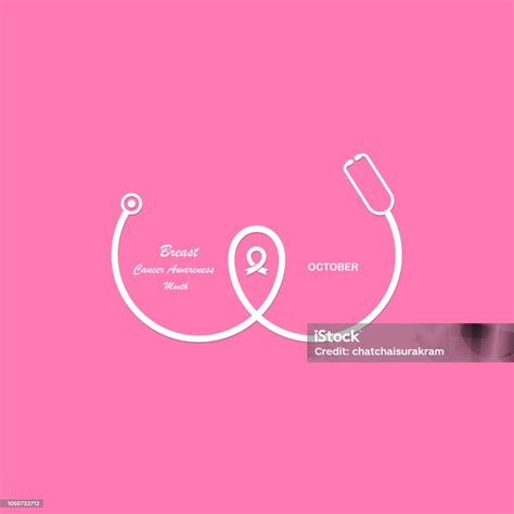 聽診器和乳房圖示乳腺癌10月宣傳月運動橫幅婦女健康概念乳癌意識月標誌設計逼真的粉紅色絲帶粉紅色護理標誌向量插圖向量圖形及更多乳房透視圖片