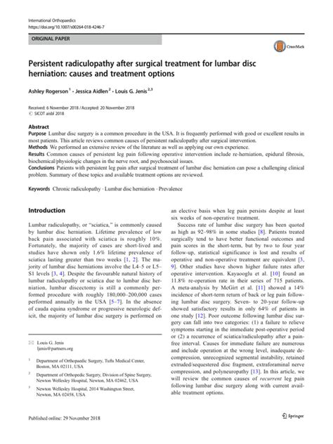 Persistent Radiculopathy After Surgical Treatment For Lumbar Disc Pdf