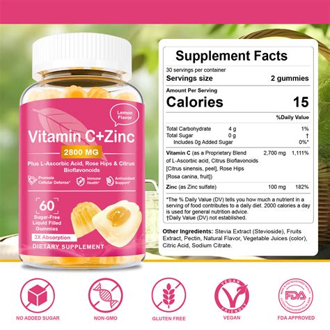 Ozmolts Vitamin C Gummies Ascorbic Acid Vitamin C With Zinc For Adults