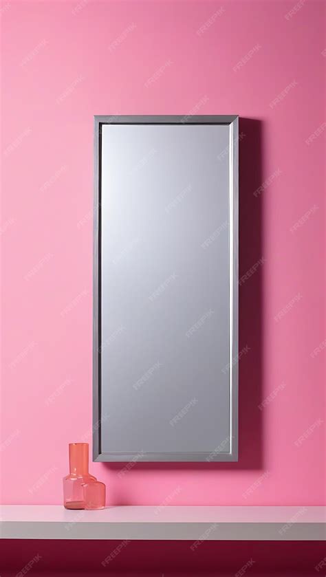 Modern Rectangular Mirror With Soft Gray Frame On Bright Pink