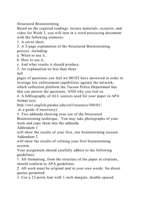 Structured Brainstormingbased On The Required Readings Lecture Ma Docx