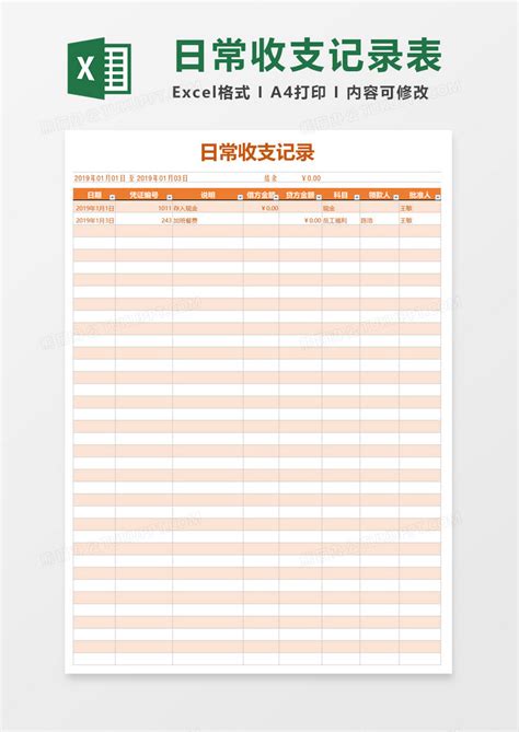 日常收支记录表excel模板下载 熊猫办公