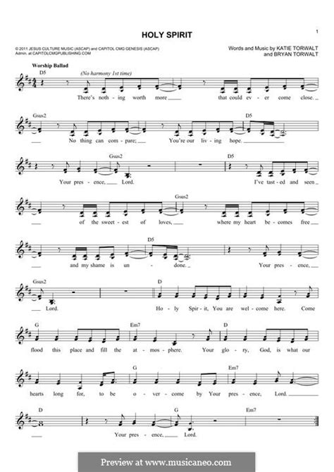 Holy Spirit By K Torwalt B Torwalt Sheet Music On Musicaneo