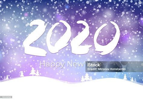 2020 푸른 하늘 얼어 붙은 숫자 2020 눈 드리프트 평면 스타일 디자인 벡터 일러스트 레이 션에 떨어지는 눈과 함께 새 해