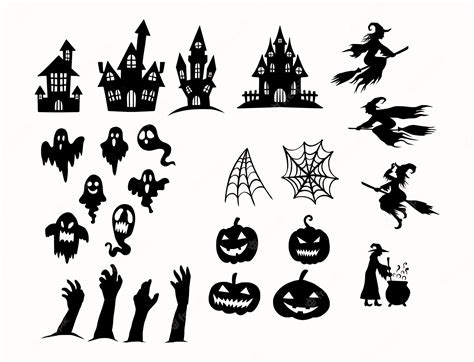 Conjunto De Icono De Silueta De Halloween Vector Premium