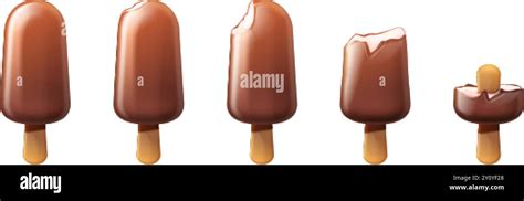 Popsicle Bites Realistic Bitten Icecream Stages Popsicles Bars On Stick Chocolate Cover Ice