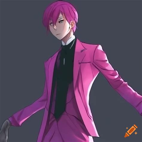 Dynamic Poses Anime Guy In Thin Pink Suit On Craiyon