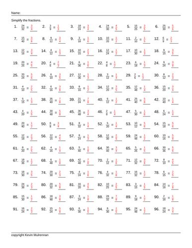 Simplifying Fractions 100 Worksheets With Answers Maths Mathematics Ks2 By Auntieannie