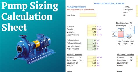 Pump Sizing Calculation Sheet Download