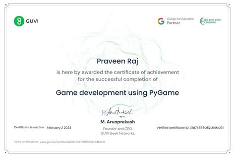 Guvi Pygame Gamedevelopment Praveen Raj
