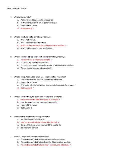 Ai Prompt Midterm Quiz Midterm Quiz 1 Lab 1 What Are Prompts A Patterns Used To Generate A