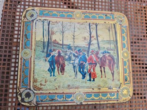 Ancienne Boite Tole Litho Scene Militaire Tableau Louvre Grande Garde