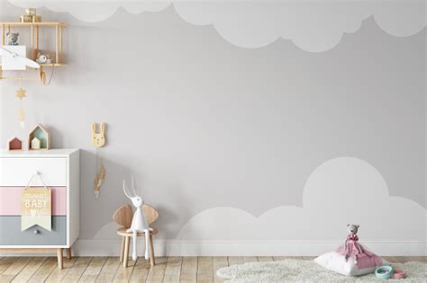 키즈 월 조롱 키즈 인테리어 스칸디나비아 인테리어 3d 렌더링 3d 일러스트레이션 아기방에 대한 스톡 사진 및 기타 이미지