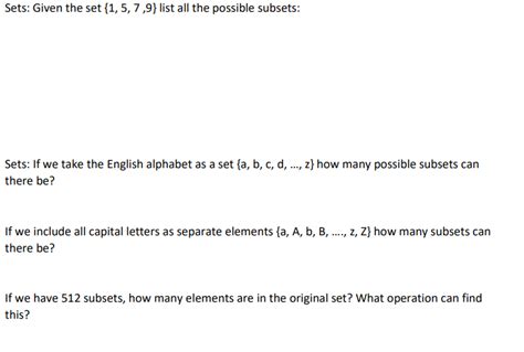 Solved Sets Given The Set List All The Possible Chegg