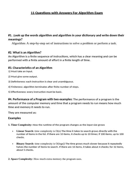 Algorithm 11 Questions And Answers For Exam Pdf Time Complexity