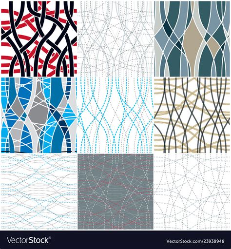 Curve Wavy Lines Seamless Patterns Set Repeat Vector Image