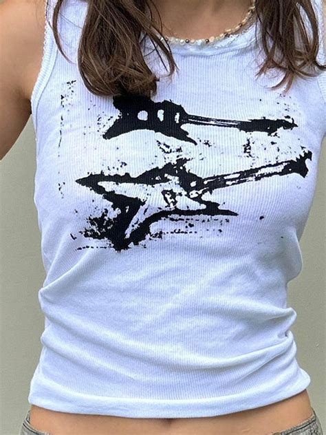 Guitar Ribbed Cropped Tank Top Omcne