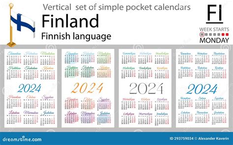 finnish vertical set of pocket calendar for 2024 week starts monday
