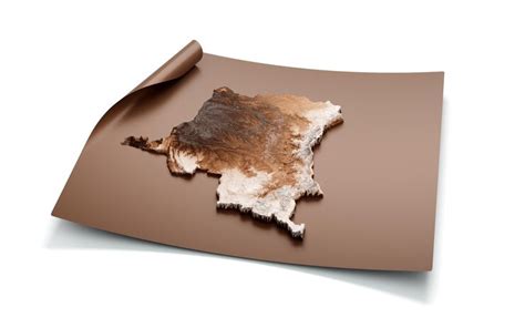 흰색 배경 3d 그림에 펼쳐진 지도 용지 시트에 콩고 옛 스타일 브라운의 지도 프리미엄 사진