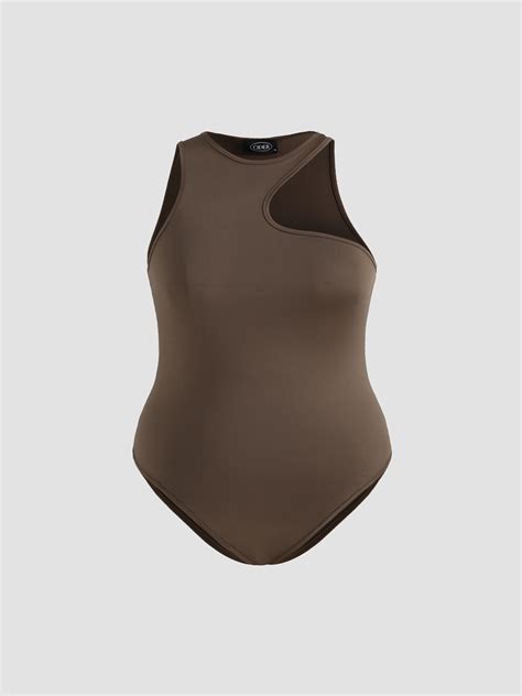 Asymmetrical Solid Bodysuit Curve And Plus Cider