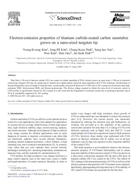 Pdf Electron Emission Properties Of Titanium Carbide Coated Carbon Nanotubes Grown On A Nano
