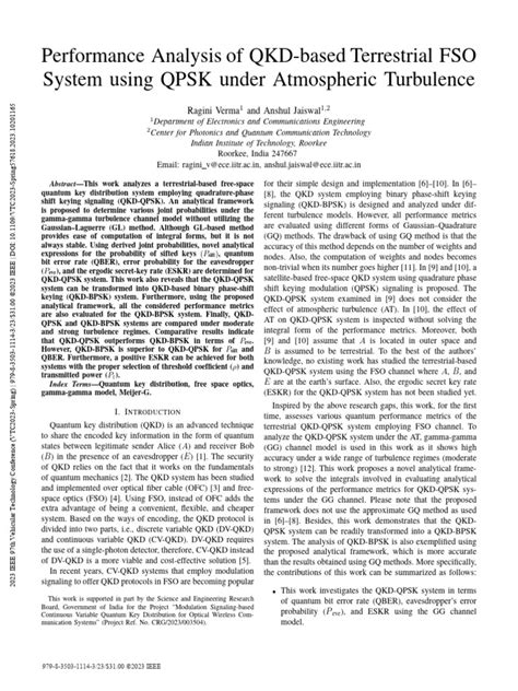 Performance Analysis Of Qkd Based Terrestrial Fso System Using Qpsk Under Atmospheric Turbulence