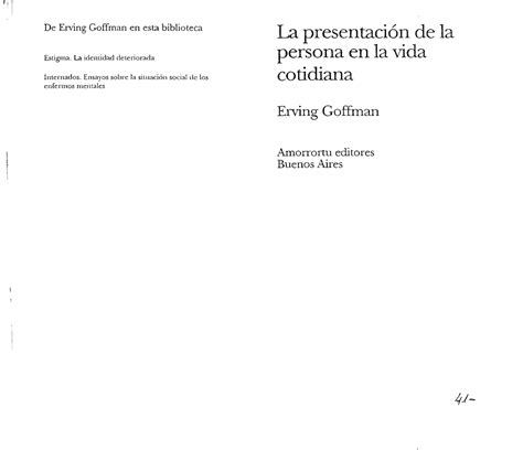 Goffman Como Aprende El Sujeto 1 L De Erving Goffman En Esta