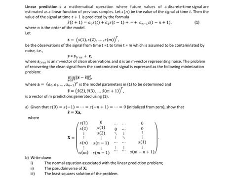 Linear Prediction Is A Mathematical Operation Where Chegg