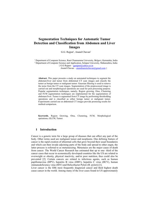 Pdf Segmentation Techniques For Automatic Tumor Detection And