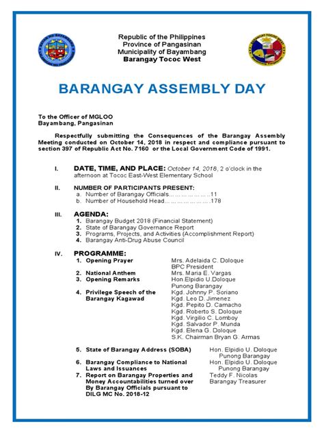 Barangay Assembly Pdf Government Information Social Institutions