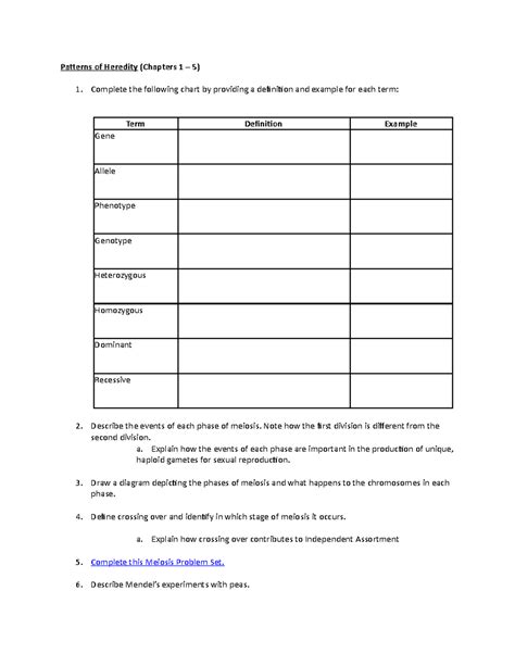 Heredity And Genetics Problem Solving Study Guide Final 1 Patterns