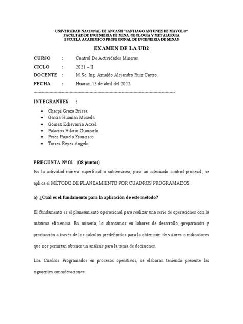 Examen Ud2 Grupo 5 Pdf Planificación Minería