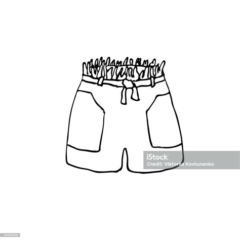반바지 여름 옷 및 액세서리 만화 낙서 스케치 흰색 배경에 검은 색 윤곽선입니다 벡터 그림입니다 개념에 대한 스톡 벡터 아트 및