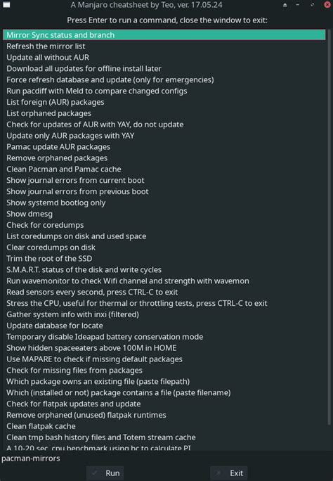 My Manjaro Cheatsheet In A Menu Form Software Manjaro Linux Forum
